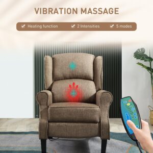 HOMCOM Vibration Massage Recliner Chair for Living Room with Heat, Wingback Single Sofa, Modern Linen Fabric Push Back Reclining Chair with Footrest, Side Pocket, Brown