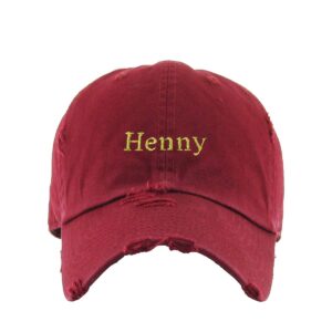 henny vintage baseball cap embroidered cotton adjustable distressed dad hat maroon