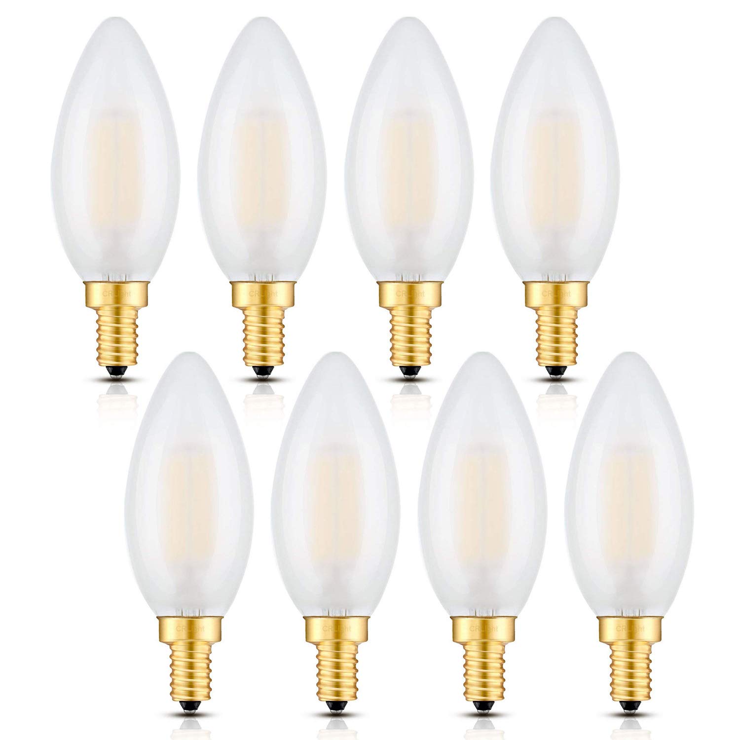 CRLight 6W Dimmable LED Candelabra Bulb 3200K Soft White, 60W Equivalent 600LM, E12 Base LED Filament Light Bulbs, Antique Edison B11 Candle Frosted Glass Chandelier Bulbs, Pack of 8