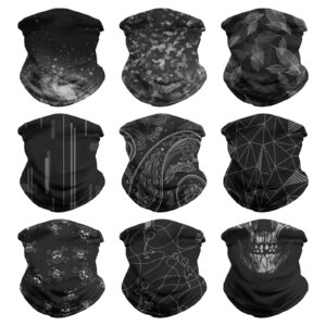 vczuiuc headwear bandana head wrap face scarf mask neck warmer balaclava for sports (one size, 9pcs black-2)