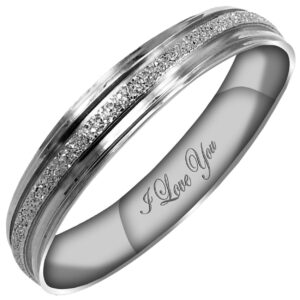 everstone women's sparkle 4mm flat promise ring wedding bands titanium ring color: platinum engraved i love you