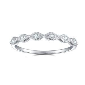 befab sterling silver half eternity band petite milgrain band marquise & dot ring stacking thin band (silver, 6)