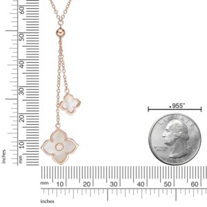 Lavari Jewelers Mother of Pearl and Cubic Zirconia Double Flower Pendant Necklace for Women - Rose Gold Plated 925 Sterling Silver Necklace for Her - 16 to 18 Inch Adjustable Chain - CZ Spring Ring