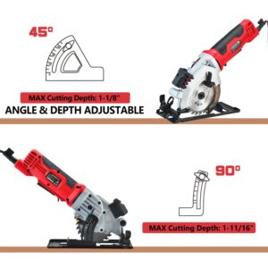 PowerSmart 4 Amp 4-1/2 Inch Mini Circular Saw with 2 Wood Blades and Laser Guide