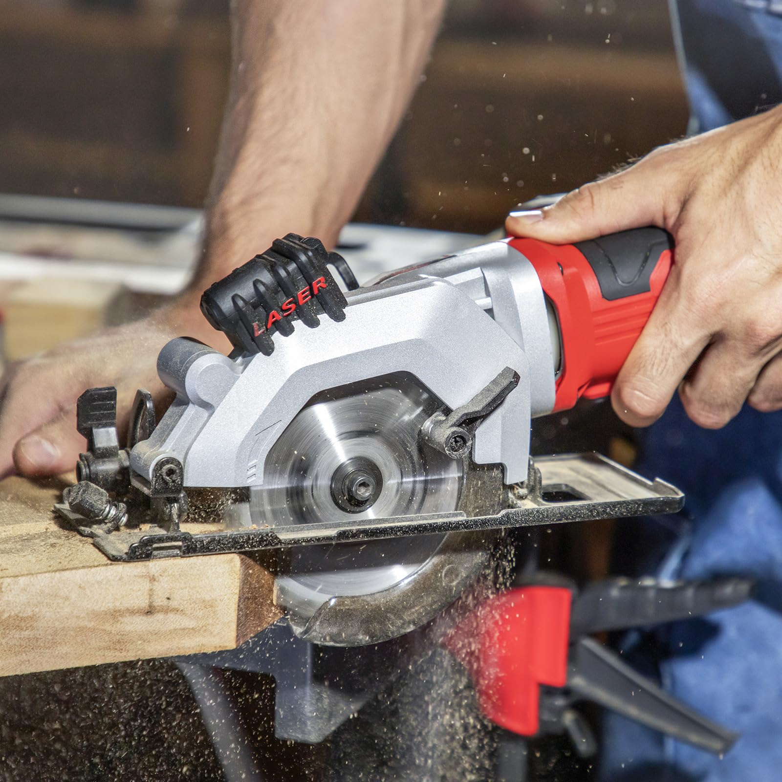 PowerSmart 4 Amp 4-1/2 Inch Mini Circular Saw with 2 Wood Blades and Laser Guide