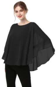 casual chiffon cape soft shawl sheer shrugs poncho capelets shawls and wraps for women (black)