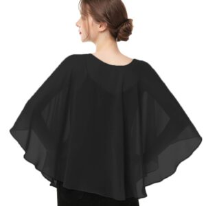 Casual Chiffon Cape Soft Shawl Sheer Shrugs Poncho Capelets shawls and Wraps for Women (Black)