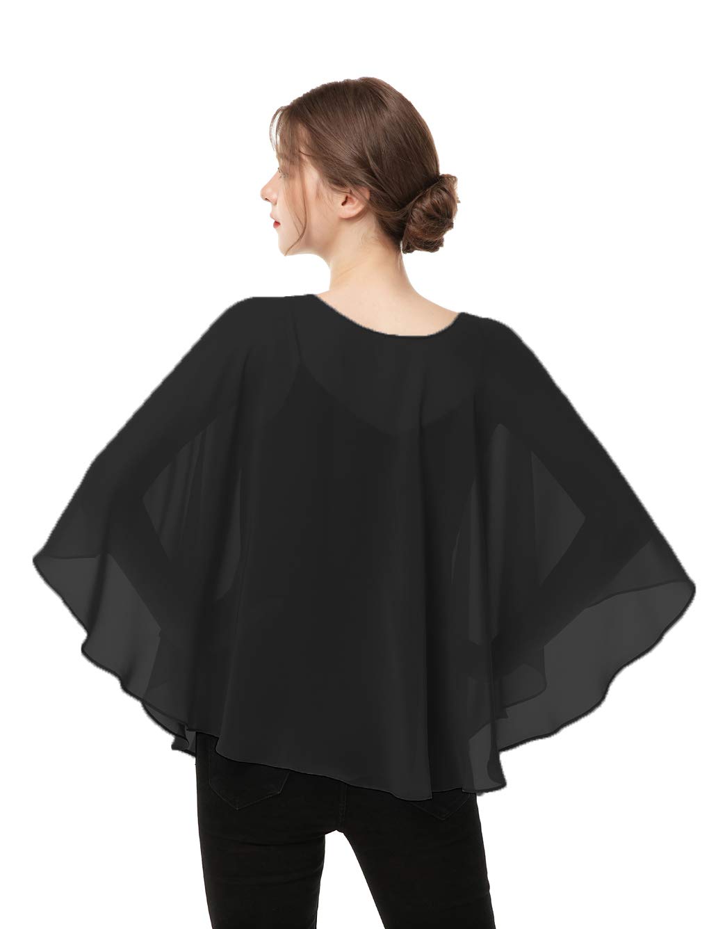 Casual Chiffon Cape Soft Shawl Sheer Shrugs Poncho Capelets shawls and Wraps for Women (Black)