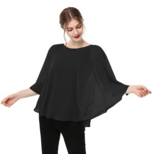 Casual Chiffon Cape Soft Shawl Sheer Shrugs Poncho Capelets shawls and Wraps for Women (Black)