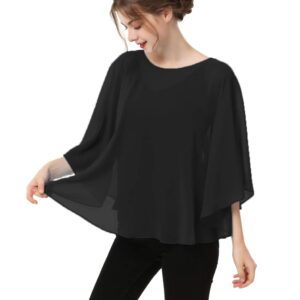 Casual Chiffon Cape Soft Shawl Sheer Shrugs Poncho Capelets shawls and Wraps for Women (Black)