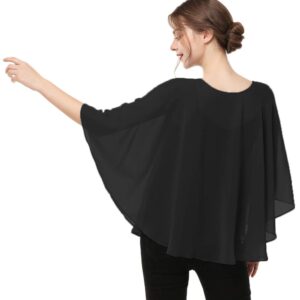 Casual Chiffon Cape Soft Shawl Sheer Shrugs Poncho Capelets shawls and Wraps for Women (Black)