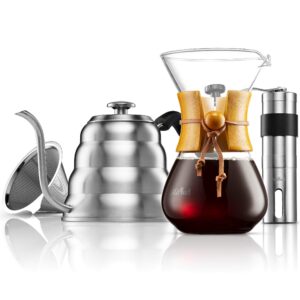 mitbak pour over coffee maker set | kit includes 40 oz gooseneck kettle with thermometer, coffee mill grinder & 20 oz coffee dripper brewer | great replacement for coffee machines