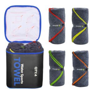 4monster 4 pack microfiber camping towel quick dry,super absorbent travel towel portable swimming towel with waterproof towel bag, lightweight boat towel for rv sport gym beach pool family trip