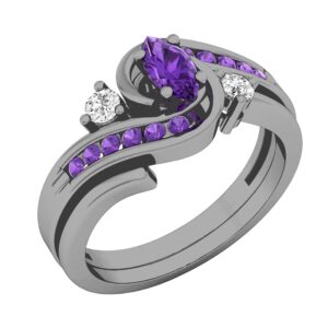 dazzlingrock collection black rhodium plated 6x3 mm marquise amethyst, round amethyst and diamond set, 10k white gold, size 9