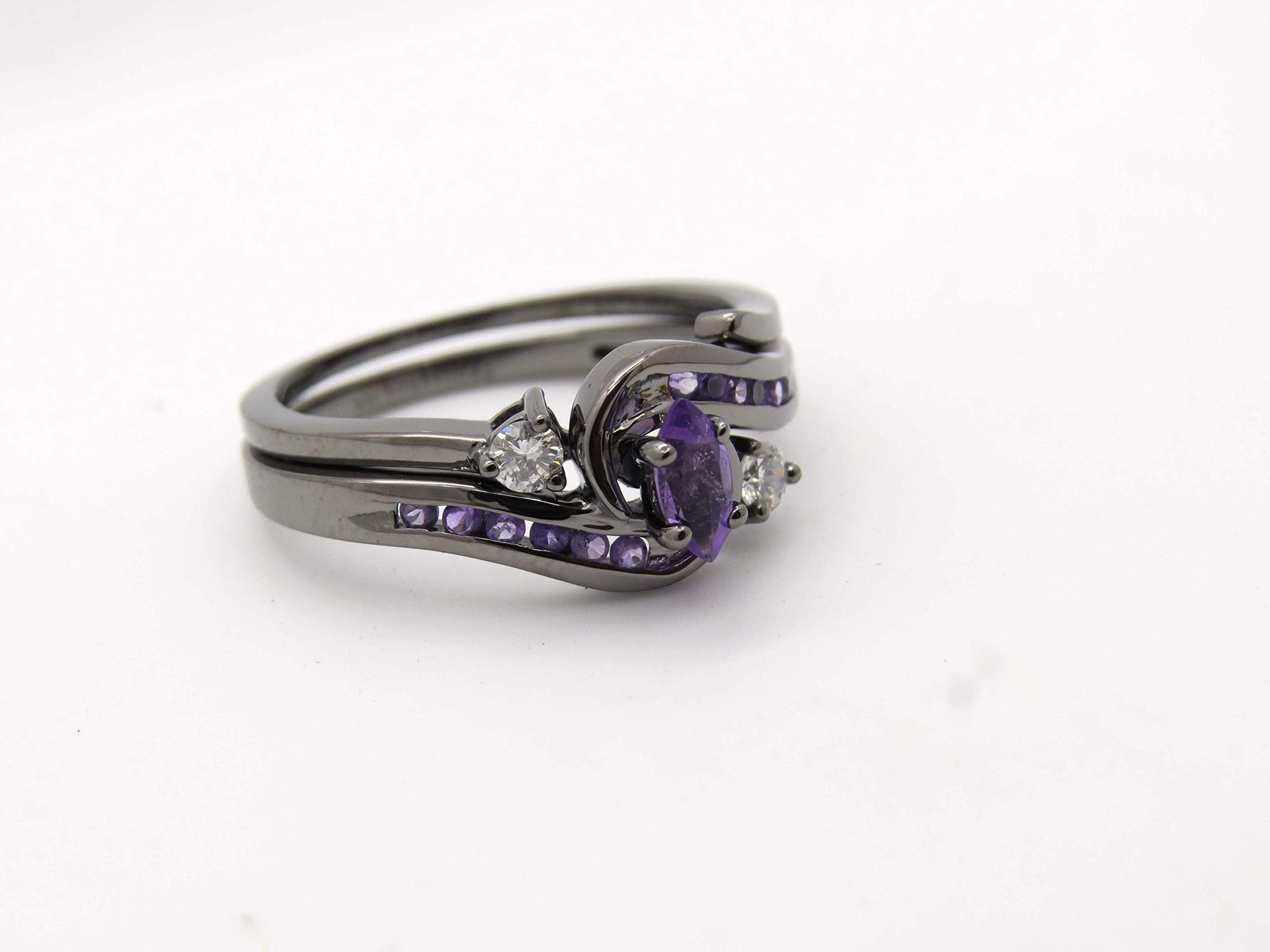 Dazzlingrock Collection Black Rhodium Plated 6X3 MM Marquise Amethyst, Round Amethyst and Diamond Set, 10K White Gold, Size 9