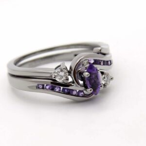 Dazzlingrock Collection Black Rhodium Plated 6X3 MM Marquise Amethyst, Round Amethyst and Diamond Set, 10K White Gold, Size 9