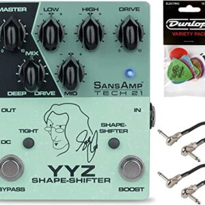 Tech 21 YYZ Geddy Lee Shape-Shifter Signature SansAmp Pedal Bundle with 2 MXR Patch Cables and Dunlop Pick Pack