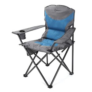 ARROWHEAD OUTDOOR Portable Folding Camping Quad Chair w/Added Ultra-Comfortable Padding, Cup-Holder, Heavy-Duty Carrying Bag, Padded Armrests, Supports up to 330lbs, USA-Based Support (Blue & Gray)