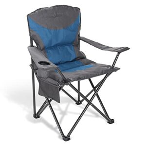 arrowhead outdoor portable folding camping quad chair w/added ultra-comfortable padding, cup-holder, heavy-duty carrying bag, padded armrests, supports up to 330lbs, usa-based support (blue & gray)