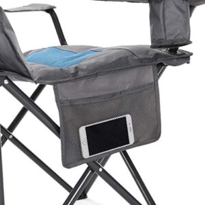 ARROWHEAD OUTDOOR Portable Folding Camping Quad Chair w/Added Ultra-Comfortable Padding, Cup-Holder, Heavy-Duty Carrying Bag, Padded Armrests, Supports up to 330lbs, USA-Based Support (Blue & Gray)