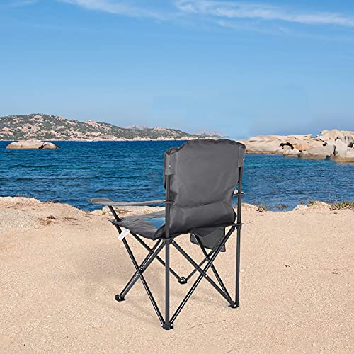 ARROWHEAD OUTDOOR Portable Folding Camping Quad Chair w/Added Ultra-Comfortable Padding, Cup-Holder, Heavy-Duty Carrying Bag, Padded Armrests, Supports up to 330lbs, USA-Based Support (Blue & Gray)