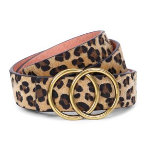 sansths womens leopard belt with removable gold double ring buckle for jeans, m