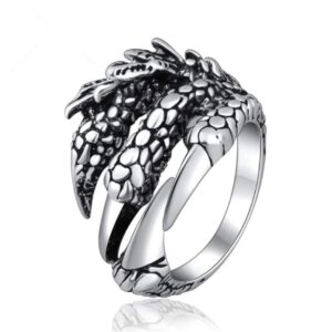 dragon claw ring silver ouroboros snake serpent cobra game of thrones got medieval steampunk stainless steel leviathan poseidon coiled dragon sea beach mayan (dragon claw) (10)