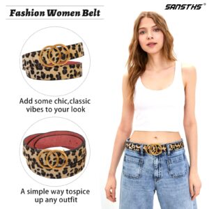 SANSTHS Womens Leopard Belt with Removable Gold Double Ring Buckle for Jeans, L