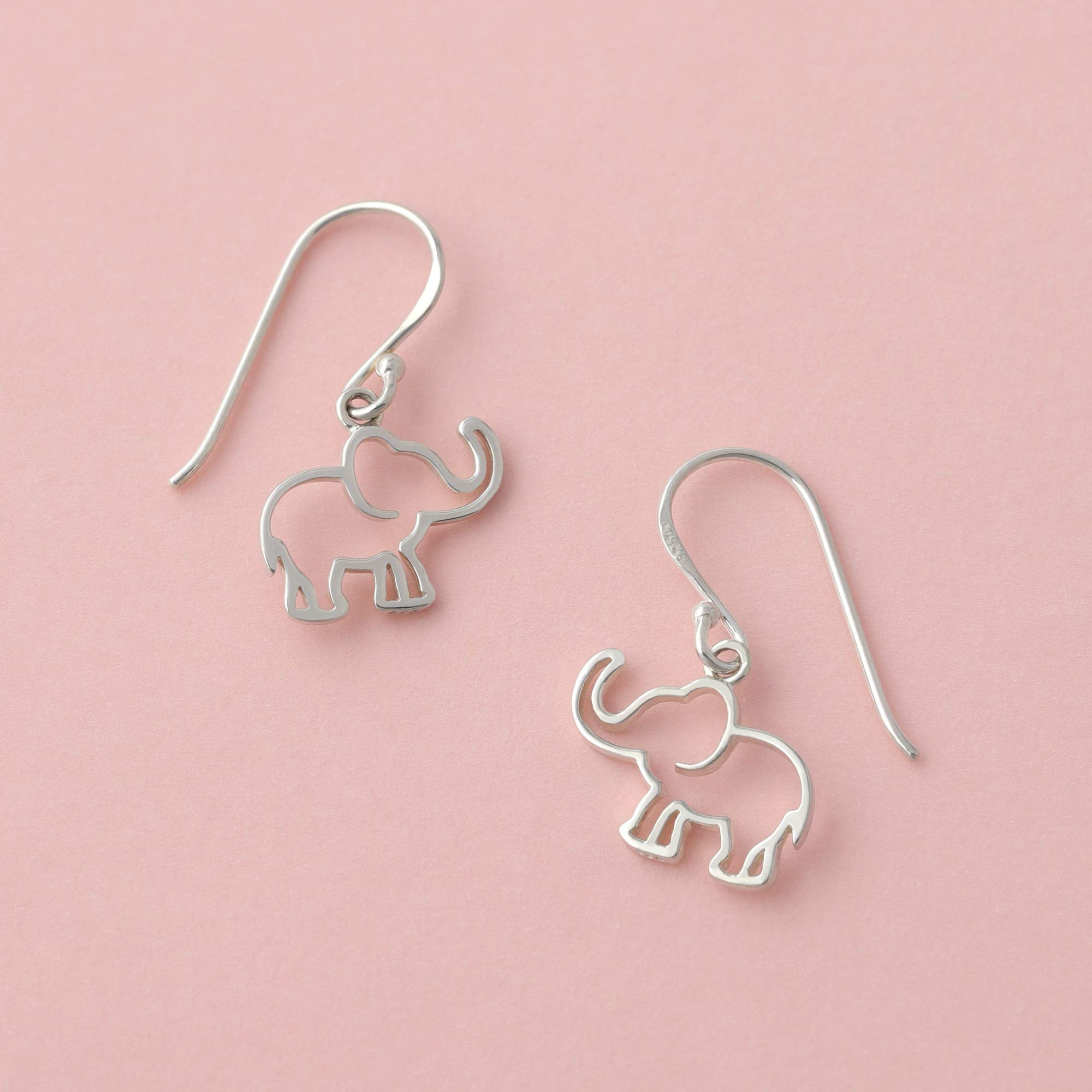 Boma Jewelry Sterling Silver Open Elephant Outline Animal Dangle Earrings