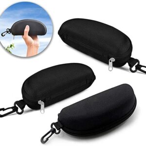 alladaga 3 Pack Zipper Shell Eyeglasses and Sunglasses Case with Plastic Carabiner Hook (Black)