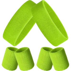 bememo 6 pcs neon sports sweatbands set paris sports competitions sweatbands 2 headband 4 wristbands breathable terry cloth athletic bands for basketball tennis costumes cosplay(neon green)