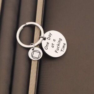 TGBJE One Day At a Time Keychain Sobriety Gift Addiction Recovery Gift AA Gift NA Recovery Sobriety Gift (One day 2)