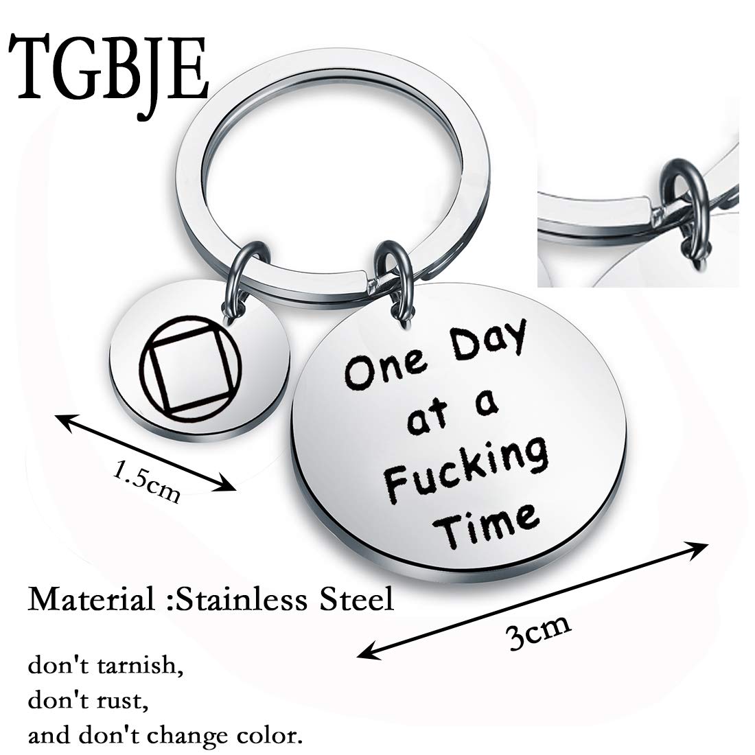 TGBJE One Day At a Time Keychain Sobriety Gift Addiction Recovery Gift AA Gift NA Recovery Sobriety Gift (One day 2)