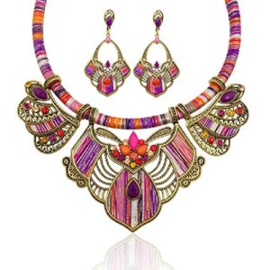 yazilind chunky necklace earrings women's bohemian chain tribal jewelry set handmade geometric charm bib choker necklaces