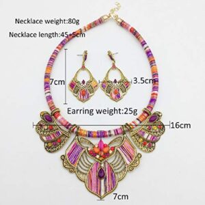 YAZILIND Chunky Necklace Earrings Women's Bohemian Chain Tribal Jewelry Set Handmade Geometric Charm Bib Choker Necklaces