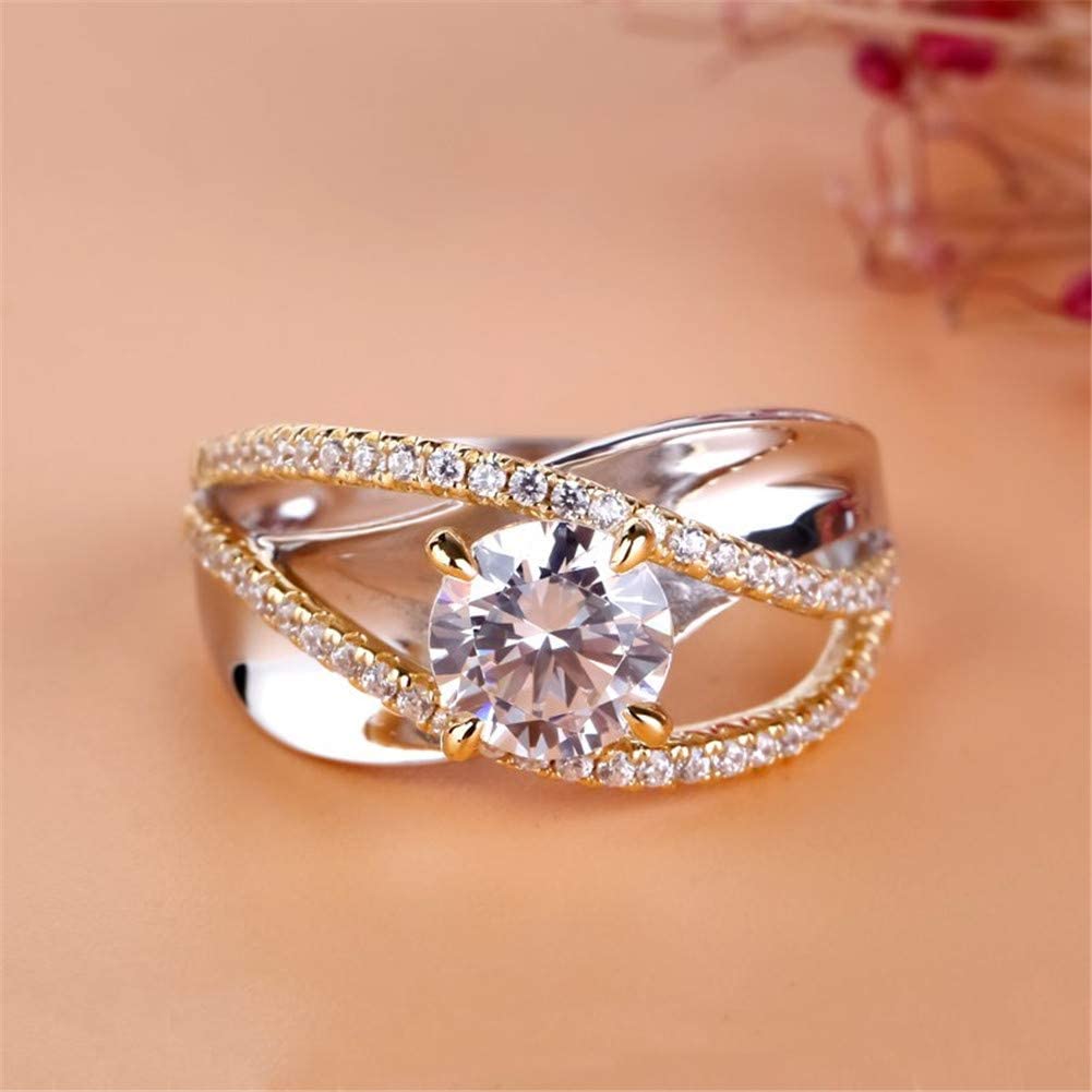 Jeulia Engagement Rings for Women Sterling Silver Two Tone Gold Bridal Sets Crossover Round Engagement Ring Sets Cubic Zirconia Anniverdary Promise with Jewelry Gift Box (6)