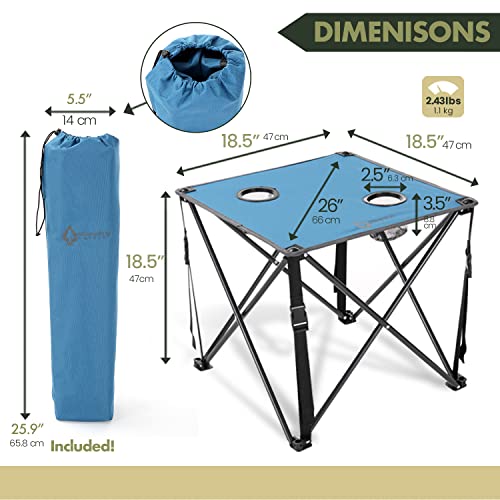 ARROWHEAD OUTDOOR 26” (66cm) Heavy-Duty Portable Camping Folding Table, 2 Cup Holders, Compact, Square, Carrying Case Included, Steel Frame, High-Grade 600D Canvas, USA-Based Support