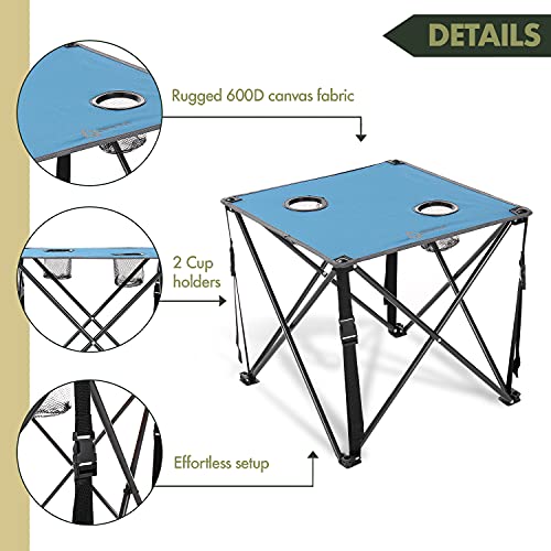 ARROWHEAD OUTDOOR 26” (66cm) Heavy-Duty Portable Camping Folding Table, 2 Cup Holders, Compact, Square, Carrying Case Included, Steel Frame, High-Grade 600D Canvas, USA-Based Support