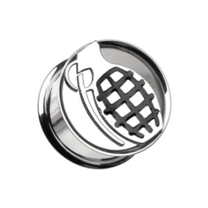 covet jewelry grenade hollow steel double flared ear gauge plug (0 ga (8mm))