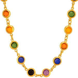 lifetime jewelry multicolored bead chain necklace for women 24k real gold plated (30 inches, gold)