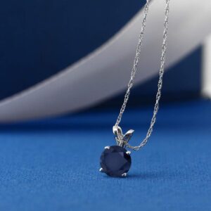 Gem Stone King 14K White Gold Blue Sapphire Pendant Necklace For Women (1.00 Ct Round 6MM, Gemstone Birthstone with 18 Inch Chain)