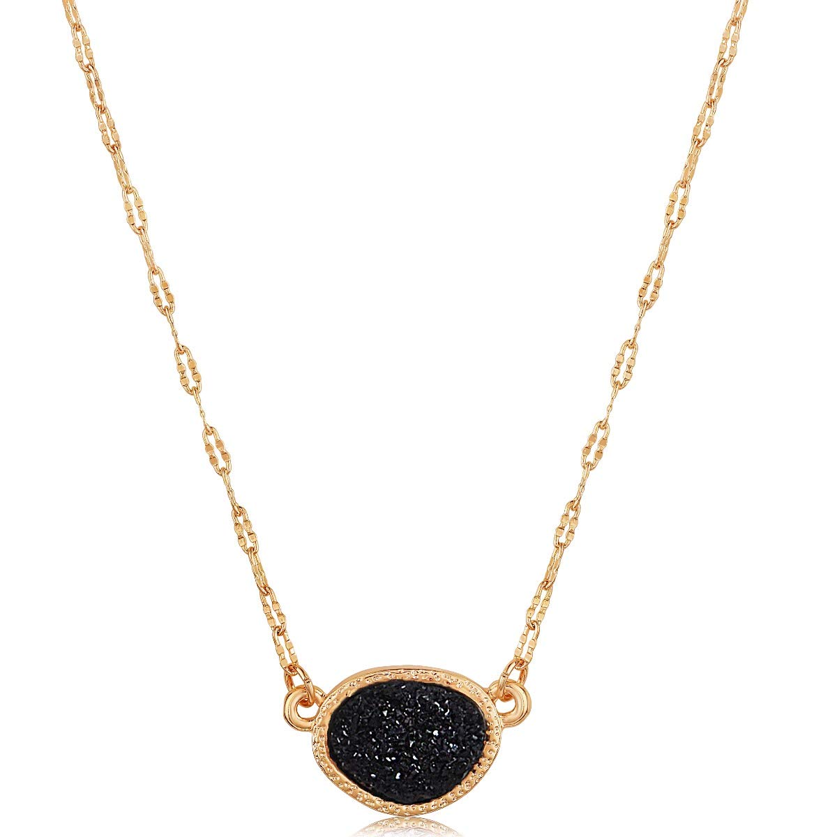 Humble Chic Simulated Druzy Delicate Necklace for Women - Boho Dainty Chain-Link Simple Pendant - Bohemian Sparkly Created Geode Charm, Gold - Black Stone