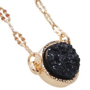 Humble Chic Simulated Druzy Delicate Necklace for Women - Boho Dainty Chain-Link Simple Pendant - Bohemian Sparkly Created Geode Charm, Gold - Black Stone