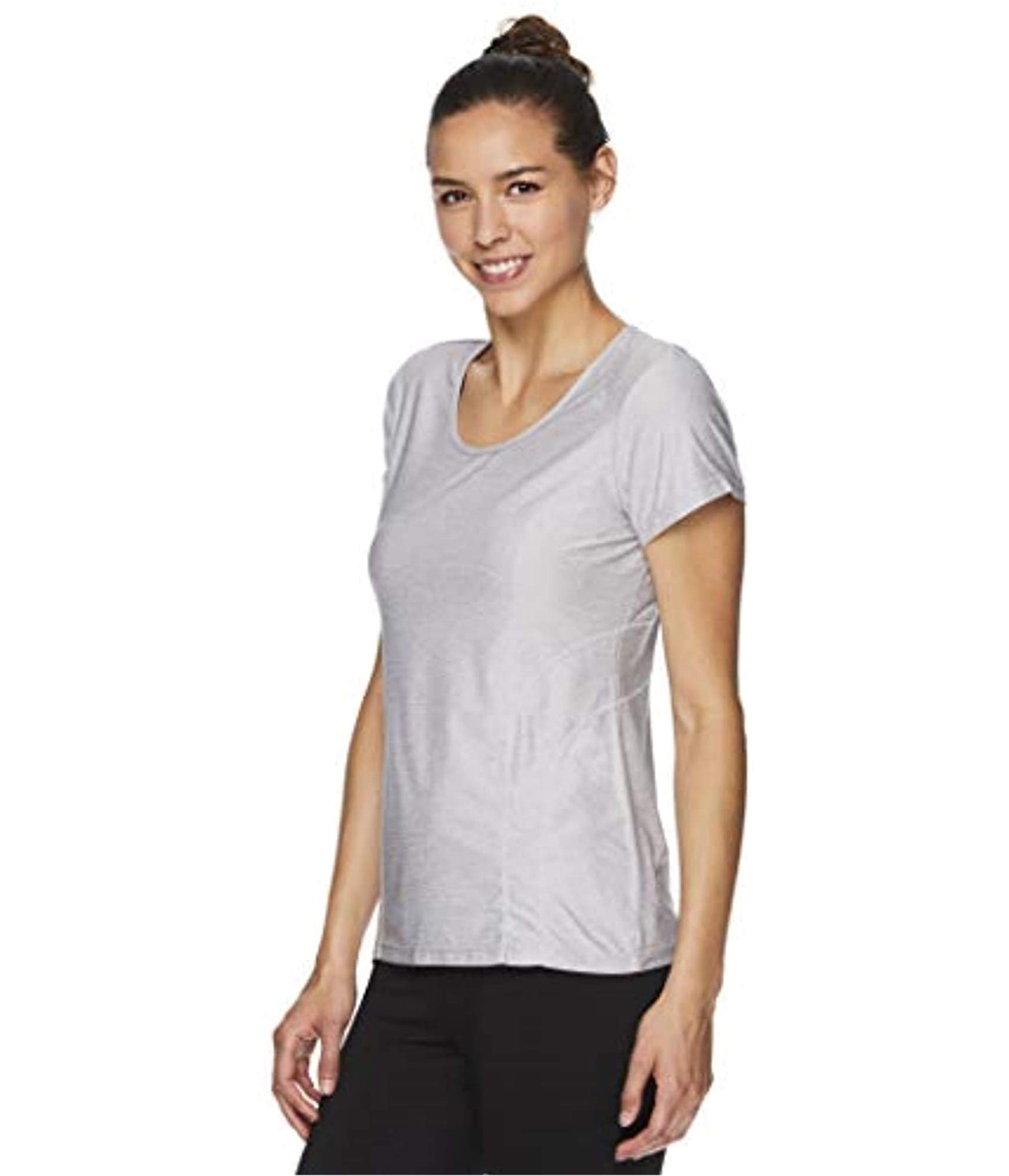 Reebok Women's Gym & Workout T-Shirt - Dynamic Fitted Performance Short Sleeve Athletic Top, Dynamic Ss Silver Sconce Heather, Large