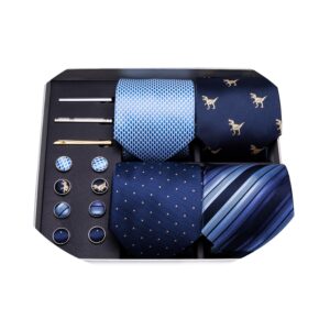 barry.wang designer blue ties for men handkerchief cufflink and tie clip necktie set fashion