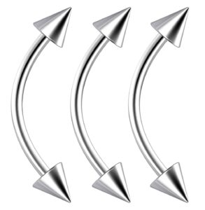 3pc 16g curved barbell lip ring stainless steel eyebrow barbells spike daith earrings 12mm