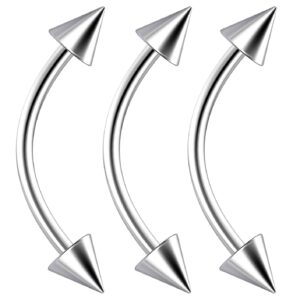 3pc 16g Curved Barbell Lip Ring Stainless Steel Eyebrow Barbells Spike Daith Earrings 12mm