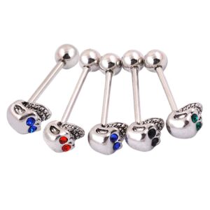 skeleton tongue bar barbell piercing rings body retainer skull stainless steel crystal jewelry multi color 5pcs