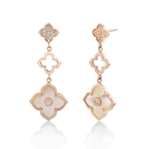 mother of pearl and cubic zirconia three flower drop dangle earrings for women i rose gold plated 925 sterling silver earrings for her i push back earrings by lavari jewelers