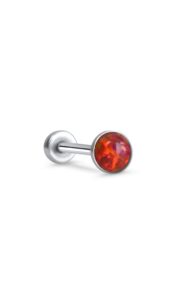 316 stainless steel threadless push pin nose ring labret monroe stud 2.5mm glued red faux opal 18g